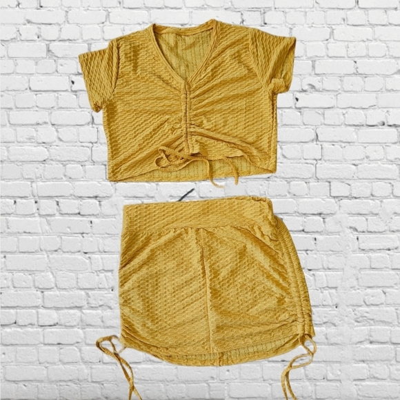 Tops | Ruched Drawstring Front V Neck Crop Top Style Top Skirt Sey ...